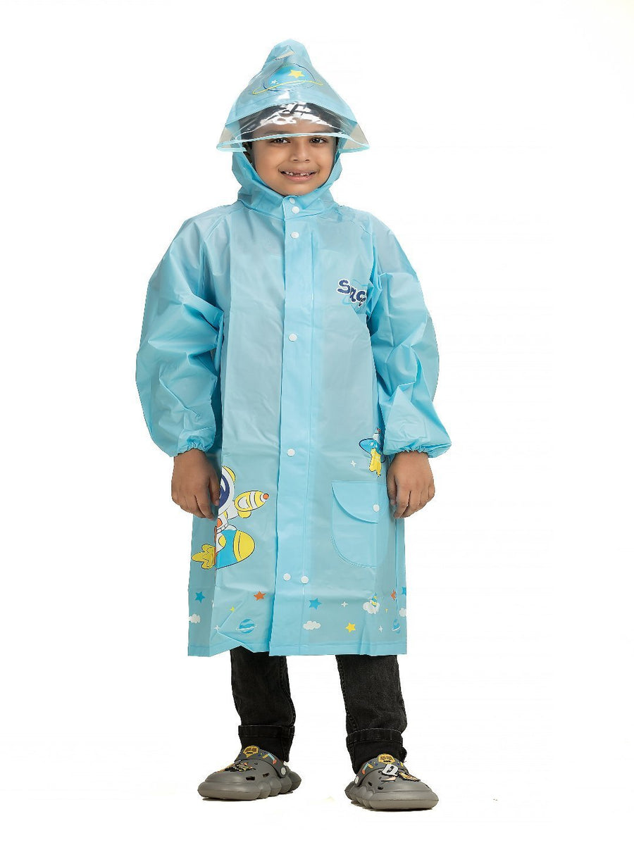 Cosmic Adventure Waterproof Raincoat for Boys in Sky Blue – Yellow Bee ...
