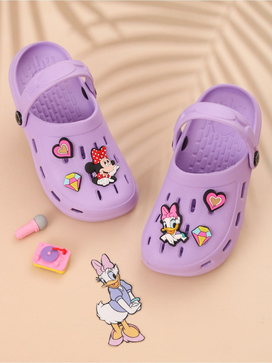 Minnie & Daisy Purple Clogs with Heart & Gem Charms – Yellow Bee India